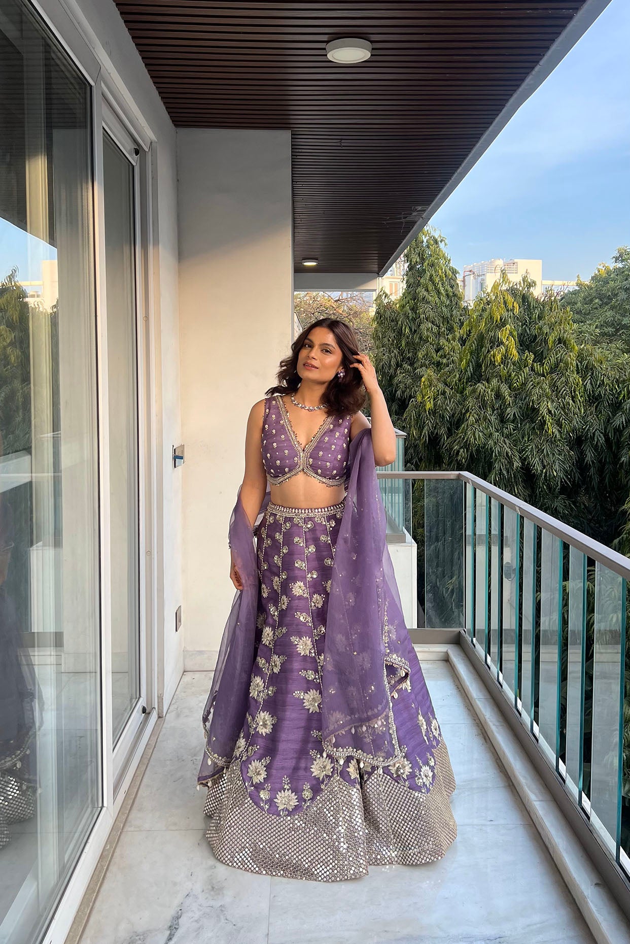 Srishti Dixit In Lavender Silk Embroidered Lehenga Set – Ivory by Dipika